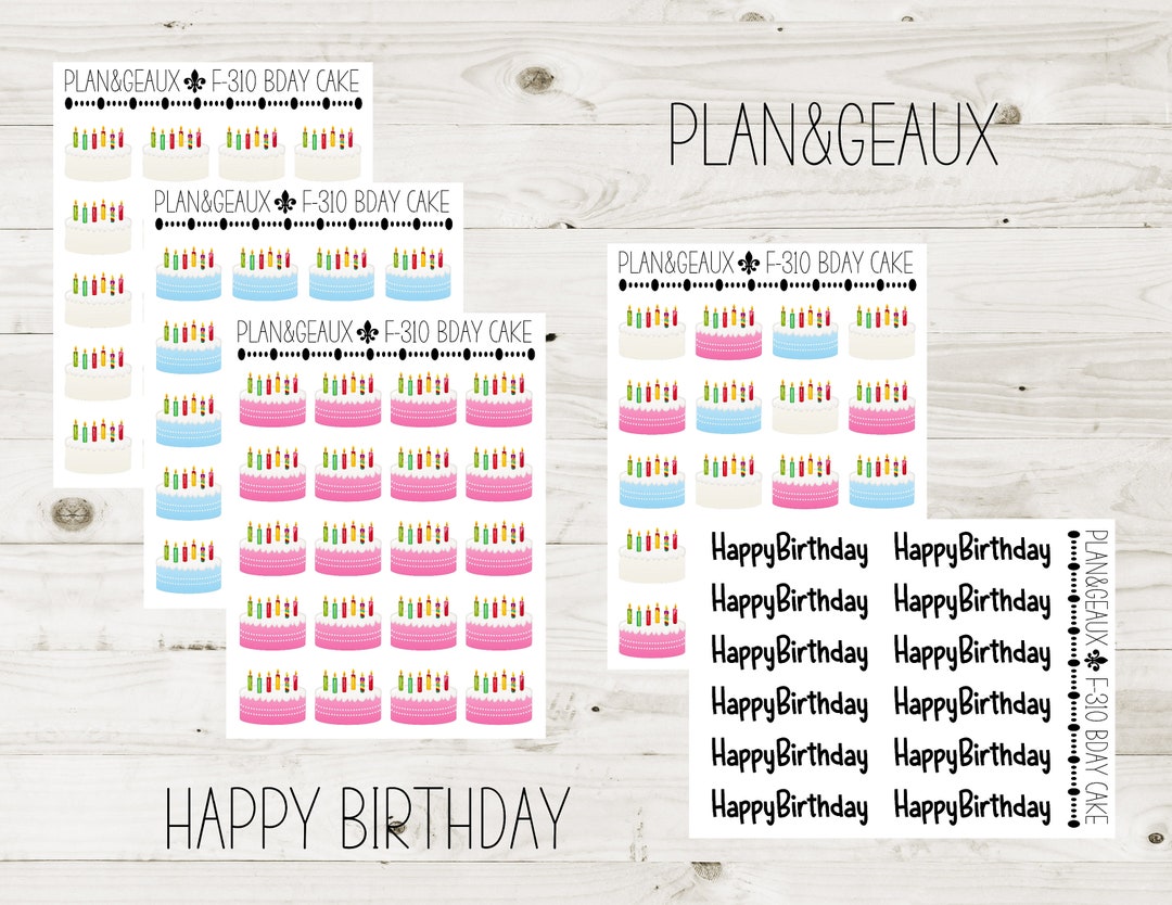 Birthday Cake Planner Stickers, Happy Birthday Stickers, Pink Cake ...