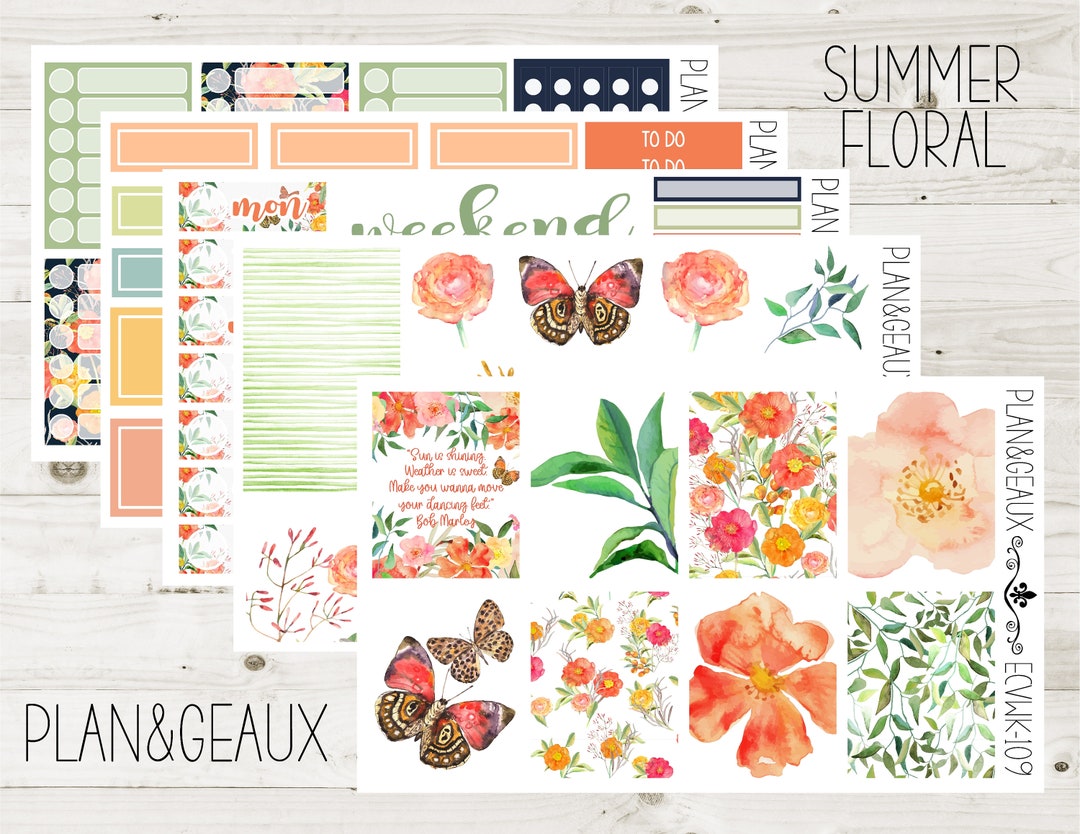 Summer Floral Weekly Planner Kit, Flowers Planner Stickers, Floral ...