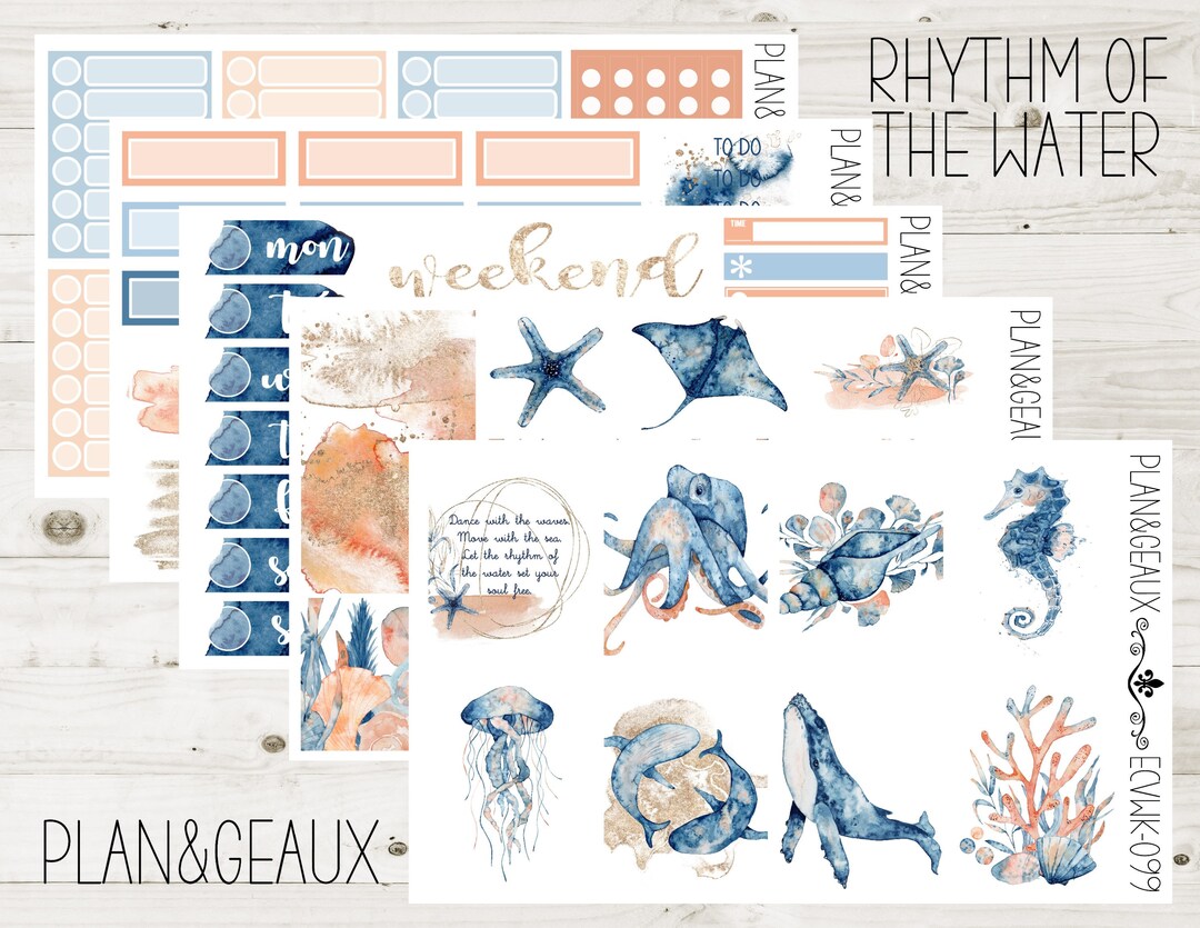 Rhythm of the Water Weekly Planner Kit, Ocean Planner Stickers ...