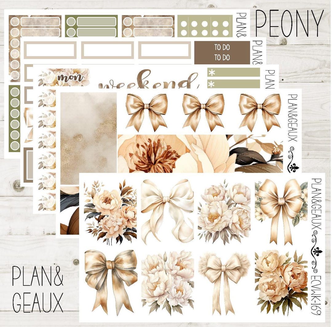 Peony Weekly Planner Kit, Floral Planner Stickers, Floral Stickers ...