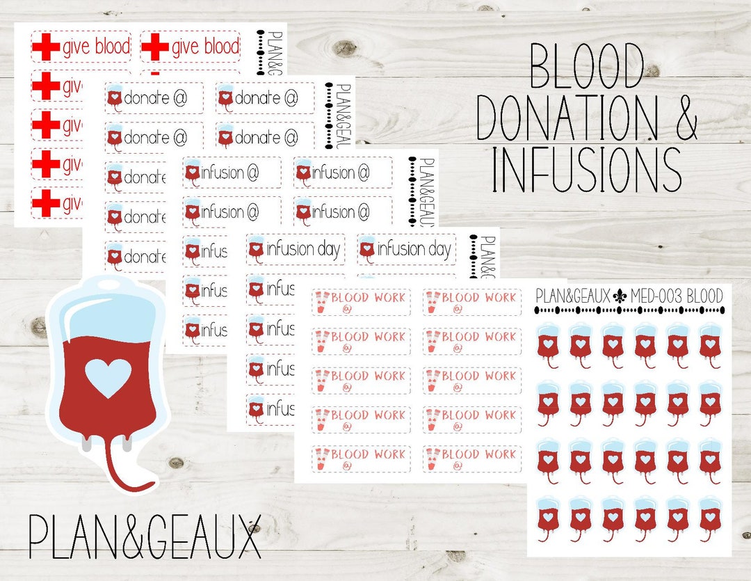 Blood Donation Planner Stickers, Blood Infusion Planner Stickers, Blood ...