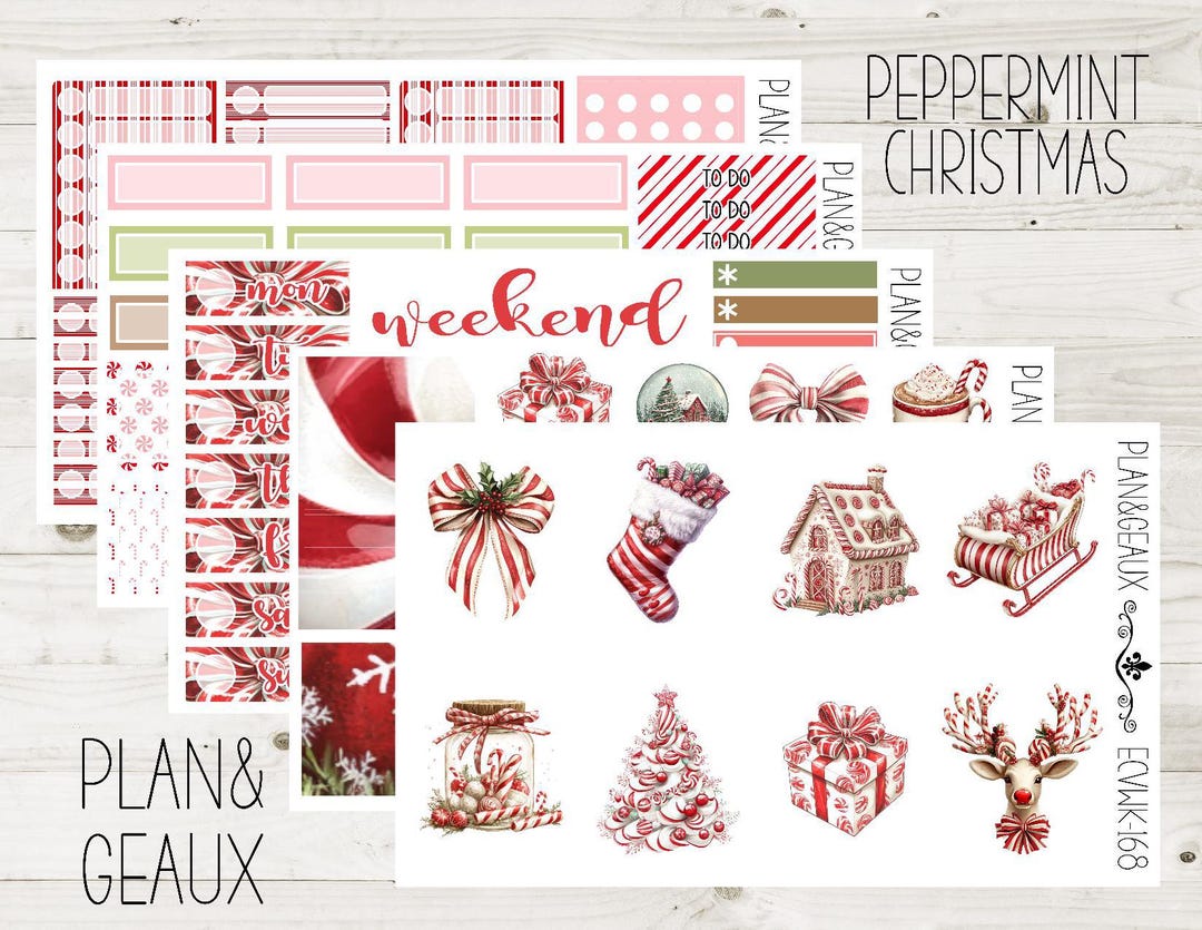 Peppermint Christmas Weekly Kit Planner Stickers, Christmas Stickers ...