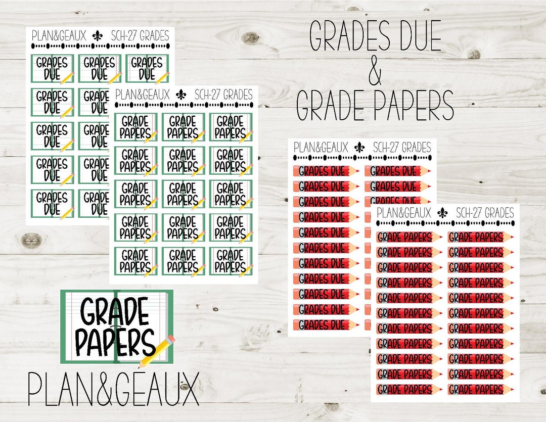 Grades Due Grade Papers Planner Stickers, School Planner Stickers ...