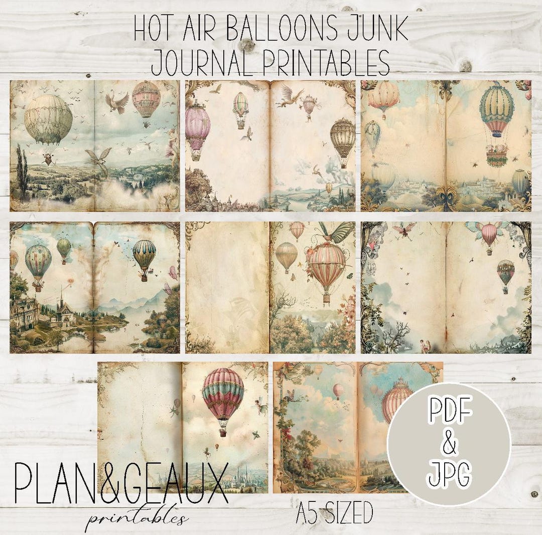 PRINTABLE JUNK JOURNAL Pages, Hot Air Balloon Junk Journal Pages ...