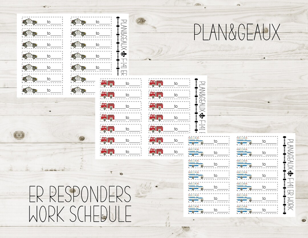 First Responder Work Schedule Planner Stickers, Fire Police EMS Work ...