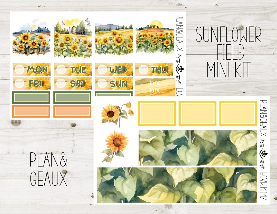 Sunflower Fields MINI Weekly Kit Planner Stickers, Sunflowers Planner ...