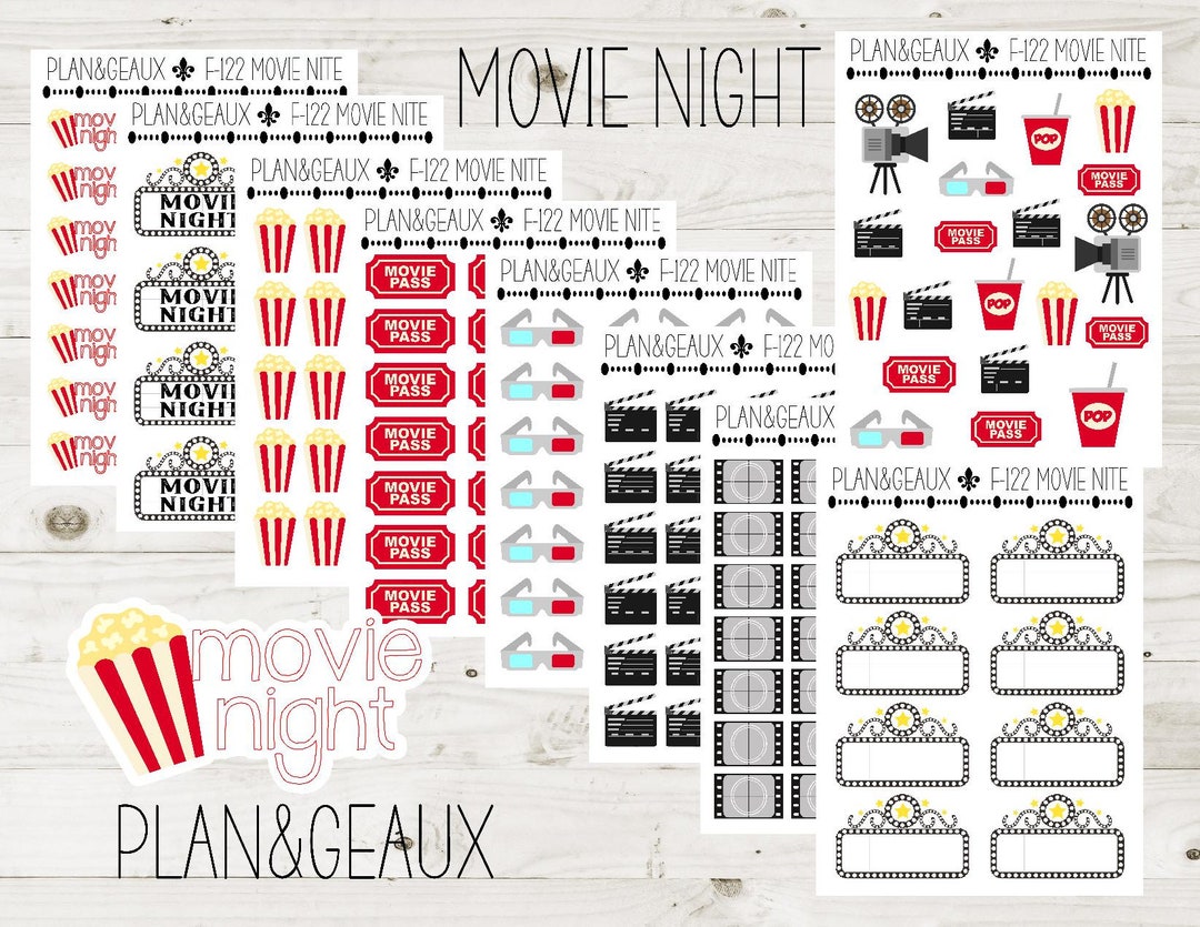 Movie Night Planner Stickers, Movie Planner Sticker, Movies Stickers ...