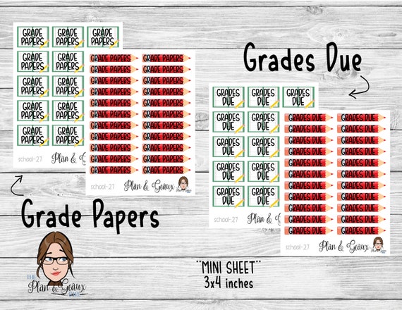 Grades Due Grade Papers Planner Stickers School Planner | Etsy