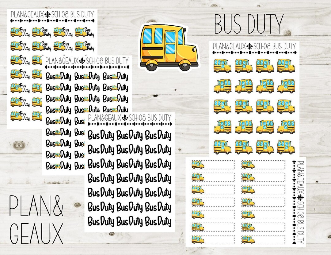 Bus Duty Planner Stickers, School Planner Stickers, Teacher Planner ...