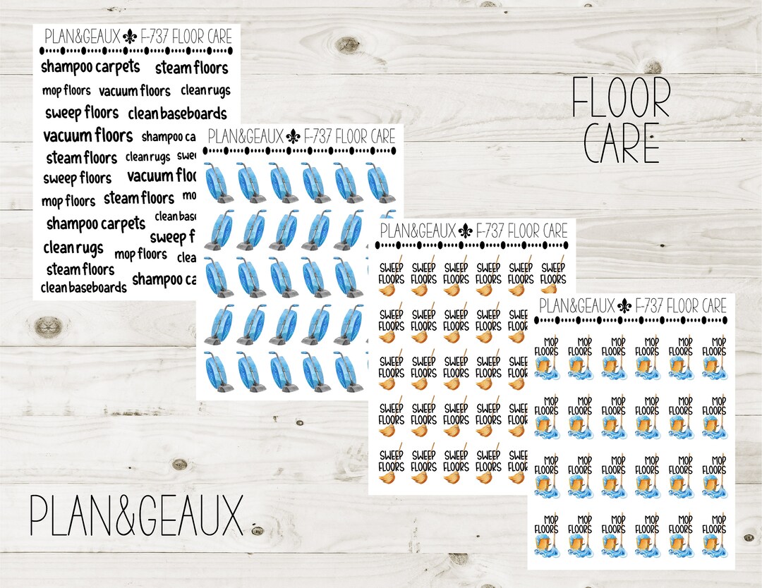 Floor Care Planner Stickers, Sweep Mop Floors Planner Stickers, Vacuum ...