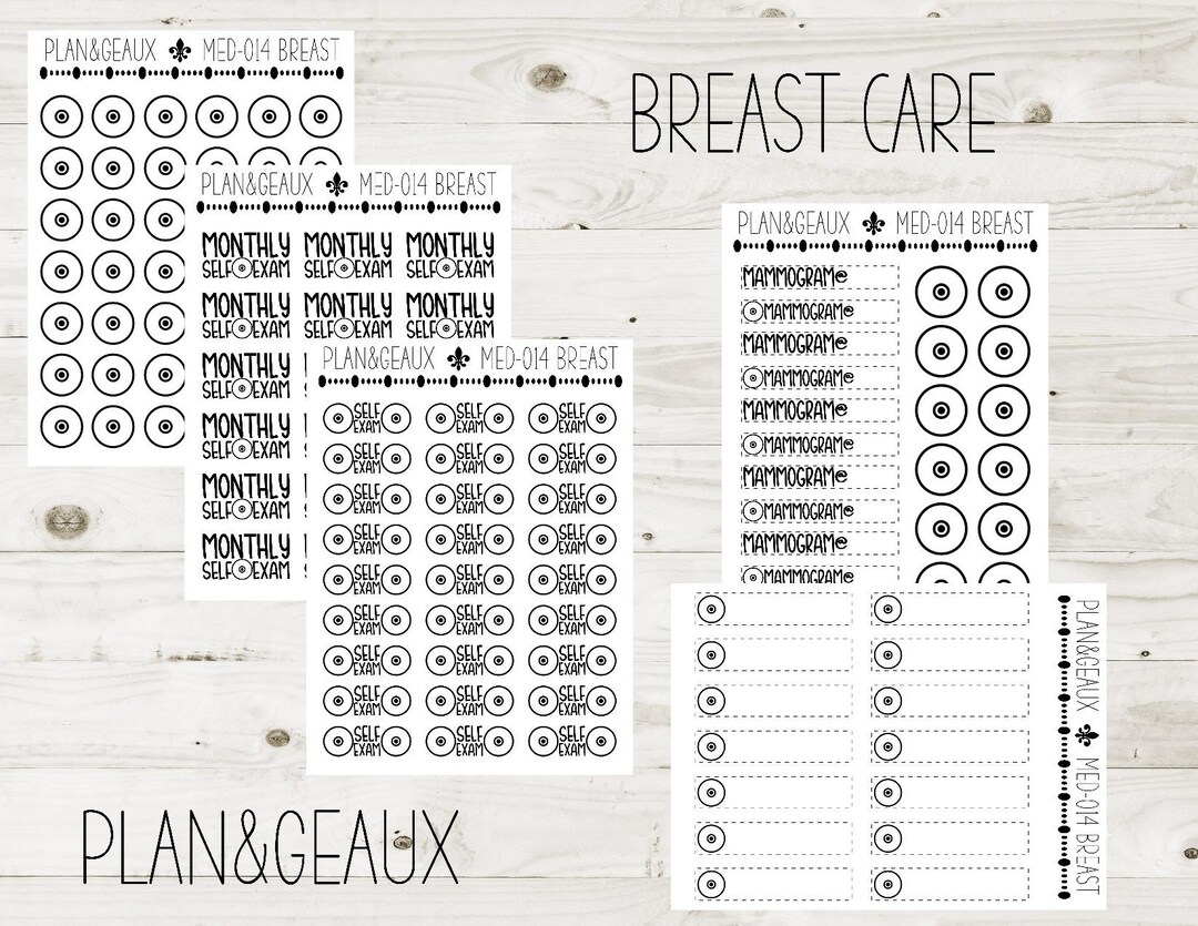Breast Care Planner Stickers, Mammogram Stickers, Bullet Journal ...