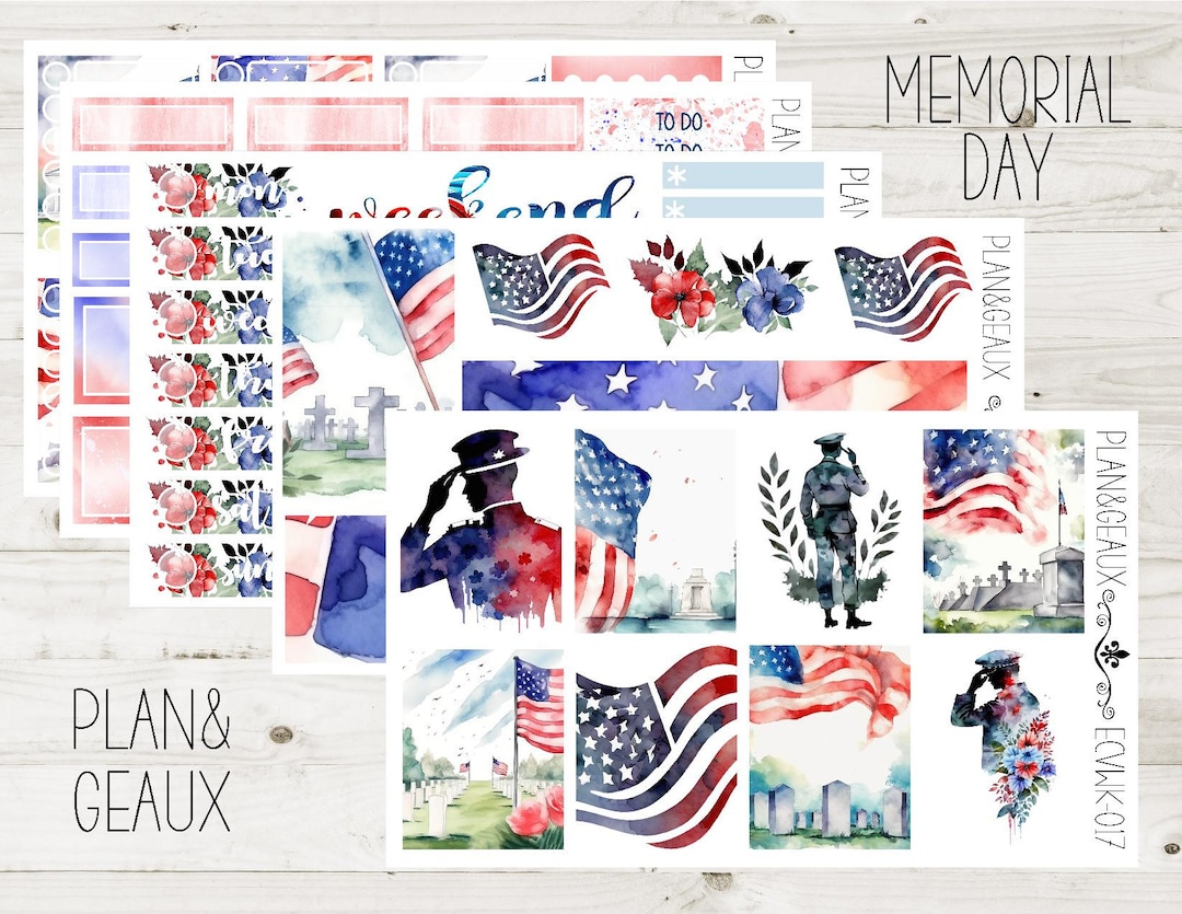 Memorial Day Kit Planner Stickers, Patriotic Weekly Stickers, USA July ...