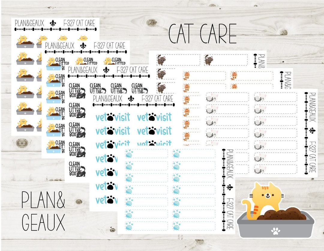 Cat Care Stickers, Clean Litter Box Planner Stickers, Cat Stickers ...
