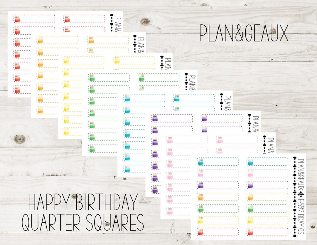 Birthday Quarter Squares, Planner Sticker, Cake Planner Sticker ...