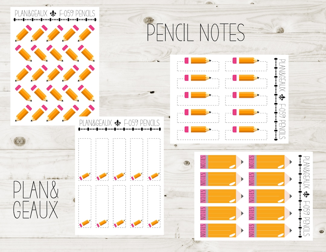 Pencil Planner Stickers, Pencil Notes Planner Stickers, School Planner ...