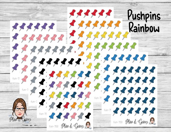 Pushpins Planner Stickers Rainbow Pushpins Stickers Tack | Etsy