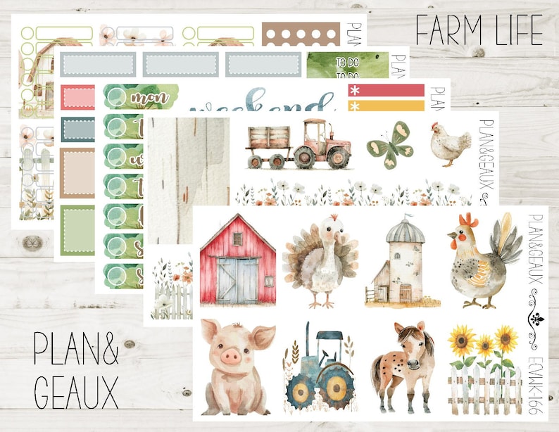 Farm Life Weekly Kit Planner Stickers, Watercolor Farm Stickers, Farm ...