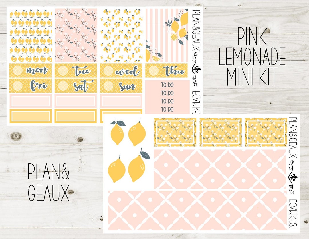 Pink Lemonade MINI Weekly Kit Planner Stickers, Summer Lemons Mini Kit ...