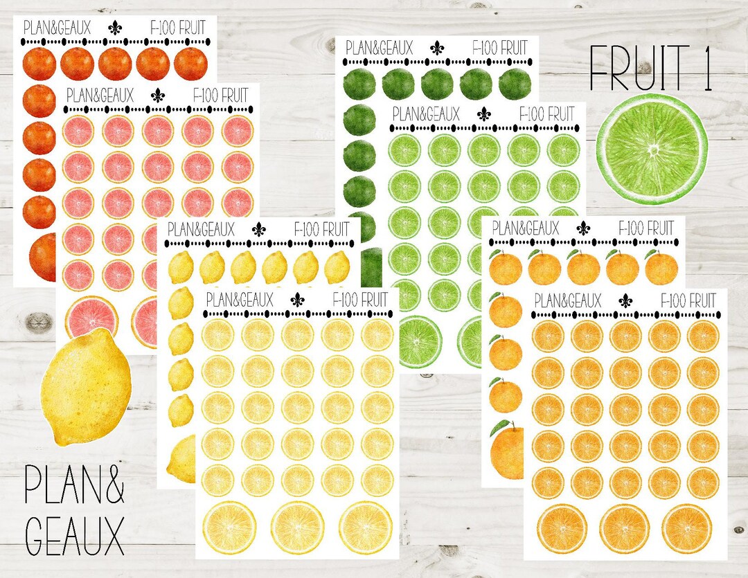 Fruit Planner Sticker, Citrus Stickers, Orange, Lemon, Lime, Grapefruit ...