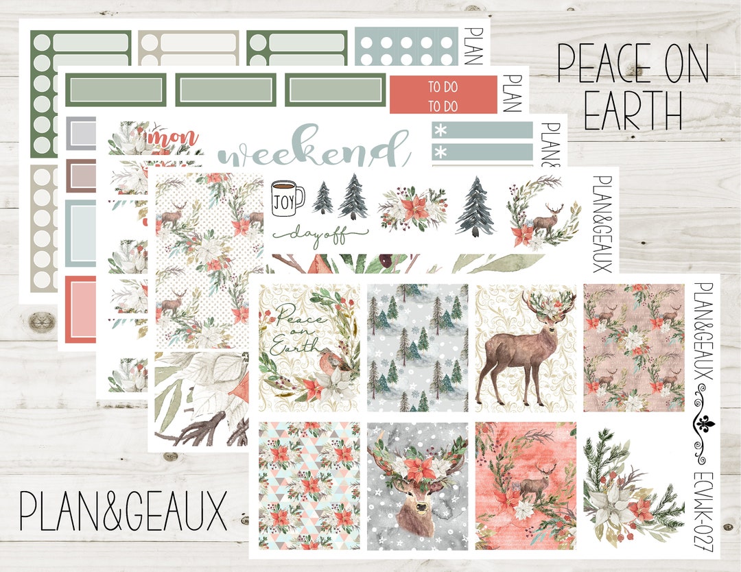 Floral Winter Deer Weekly Kit Planner Stickers, Peace on Earth Weekly ...