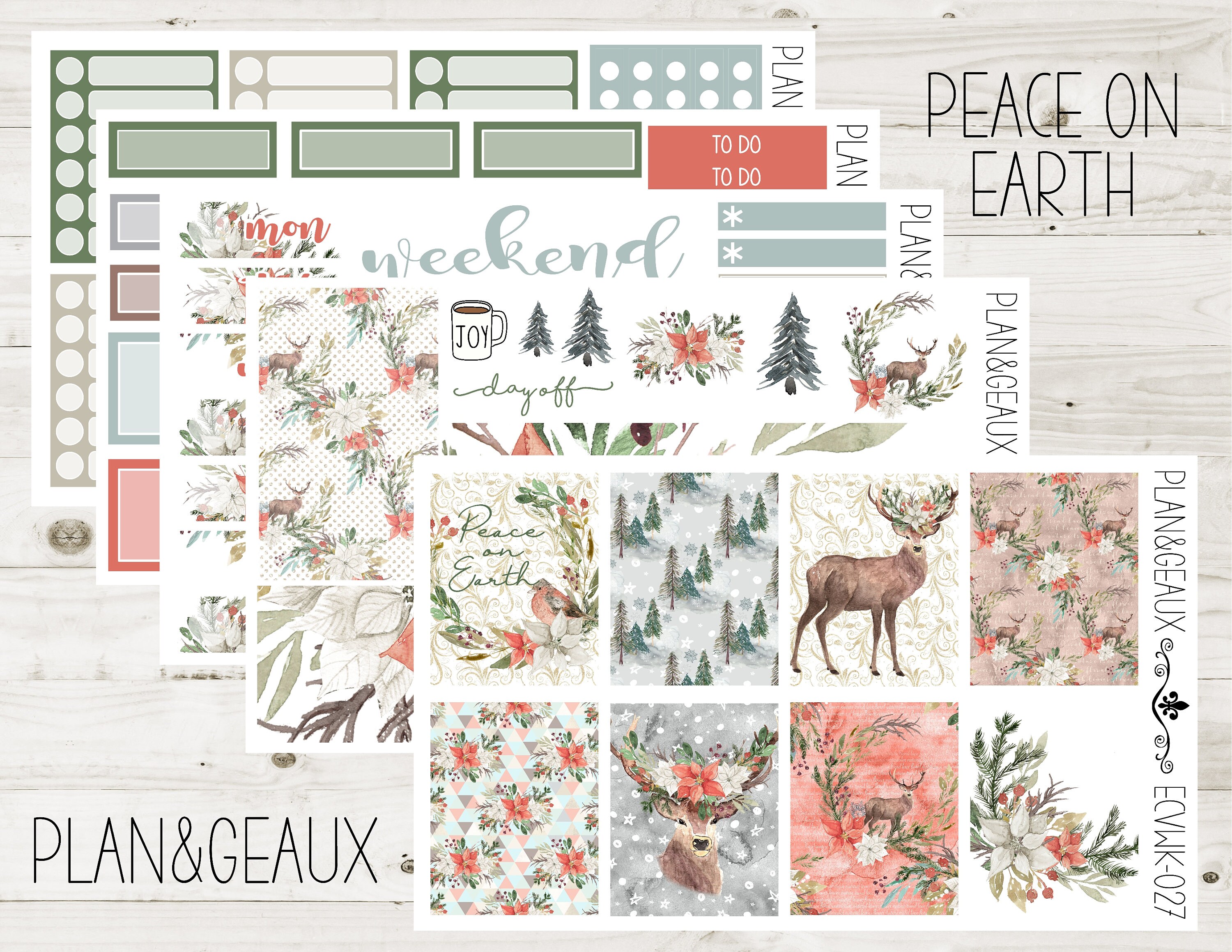 Floral Winter Deer Weekly Kit Planner Stickers Peace on Earth - Etsy