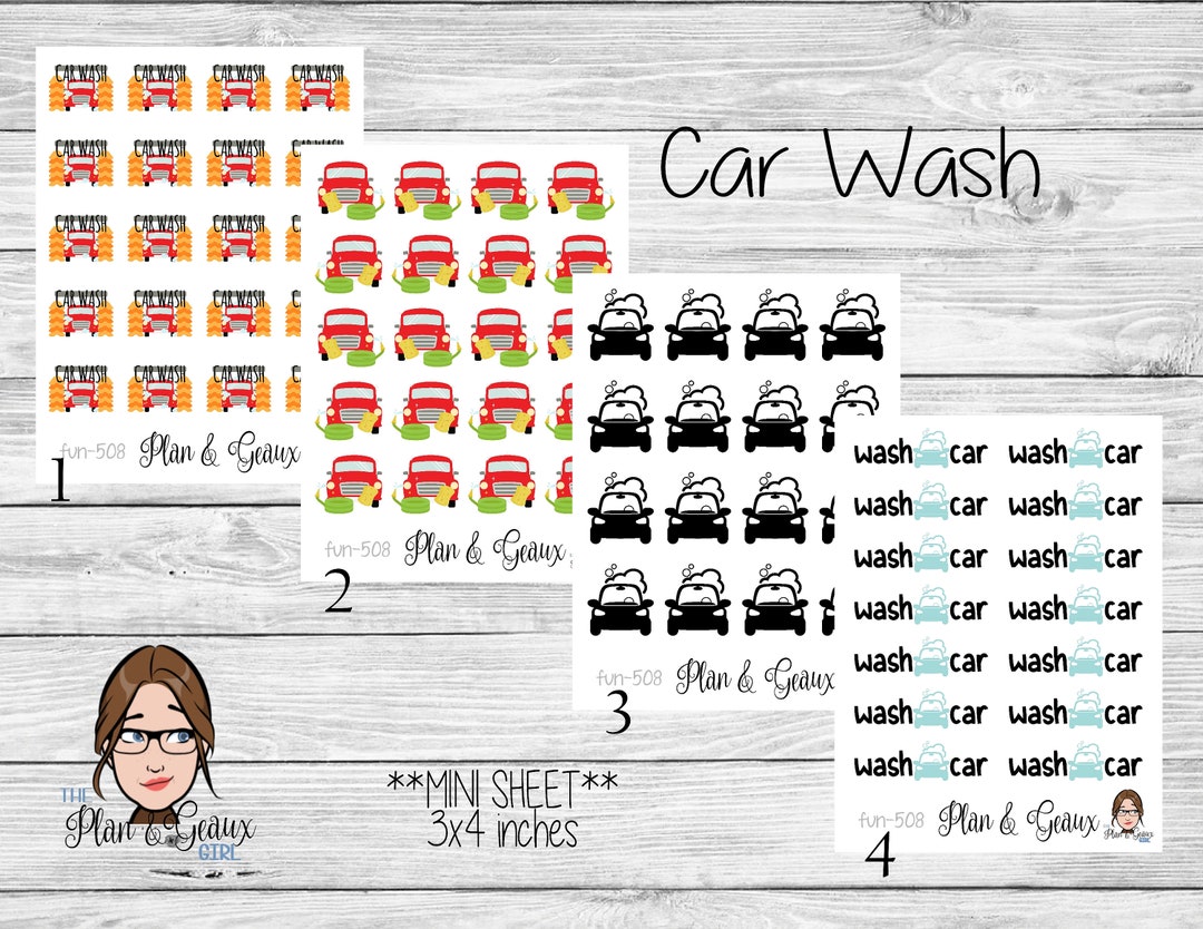 Car Wash Planner Stickers, Wash the Car Stickers, Happy Planner ...
