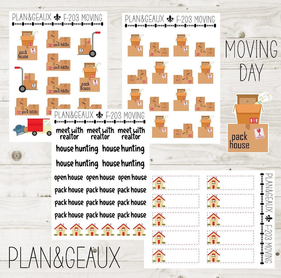Moving Day Planner Stickers, Moving Boxes Stickers, House Planner ...
