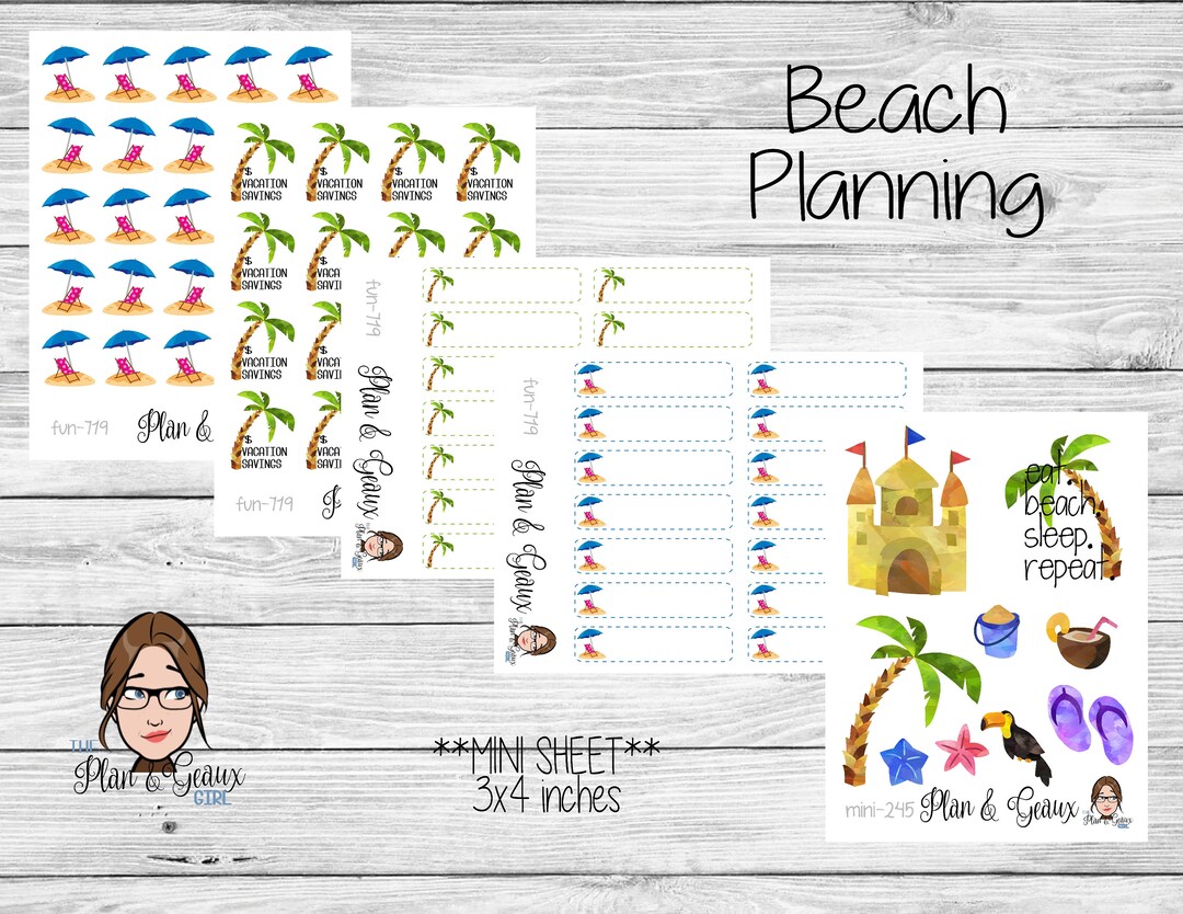 Beach Vacation Planner Stickers, Vacation Savings Planner Stickers ...