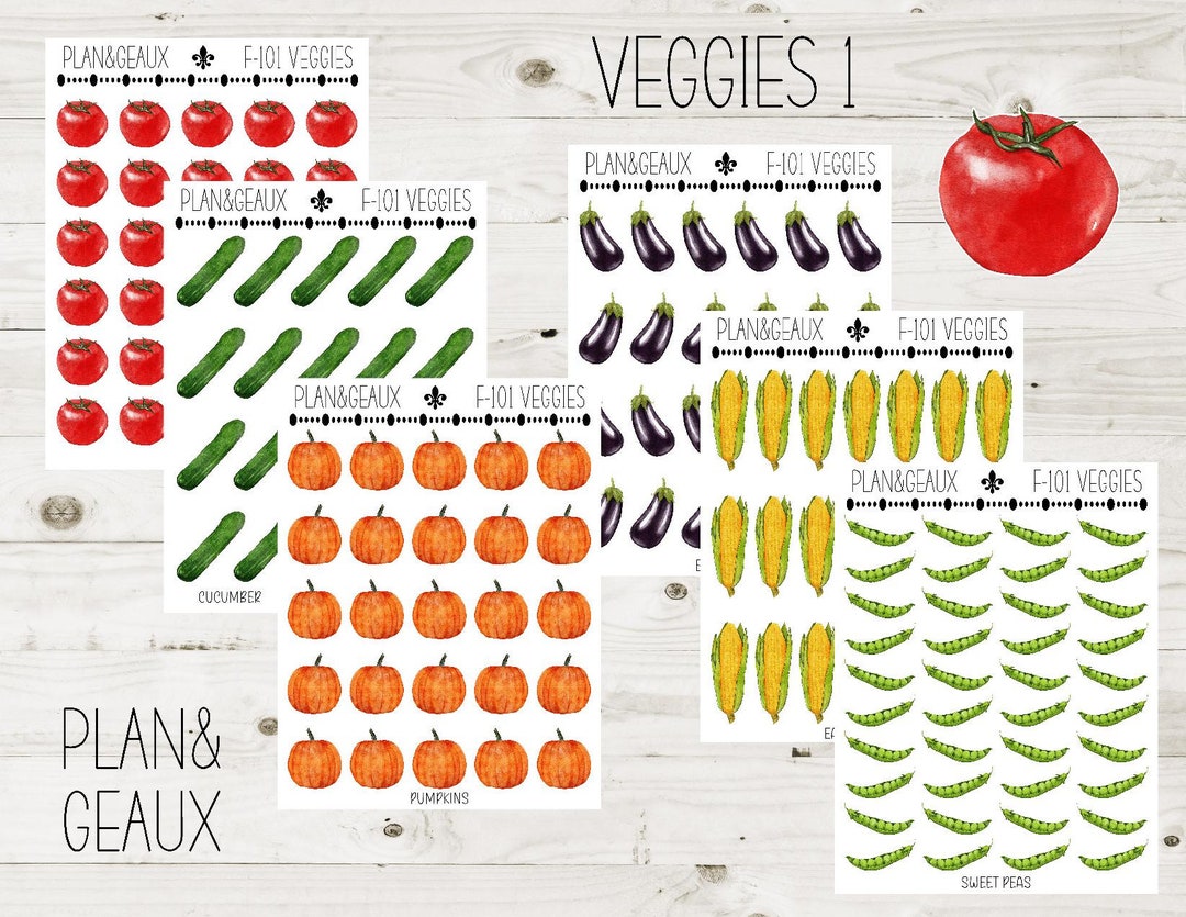 Vegetables Planner Sticker, Tomatoes, Cucumbers, Eggplant, Pumpkin ...