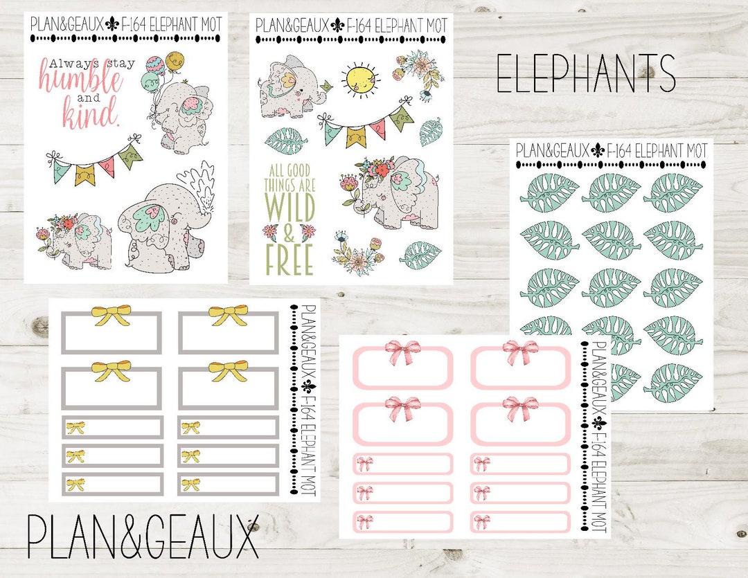 Elephants Planner Stickers, Motivational Planner Stickers, Bow Quarter ...
