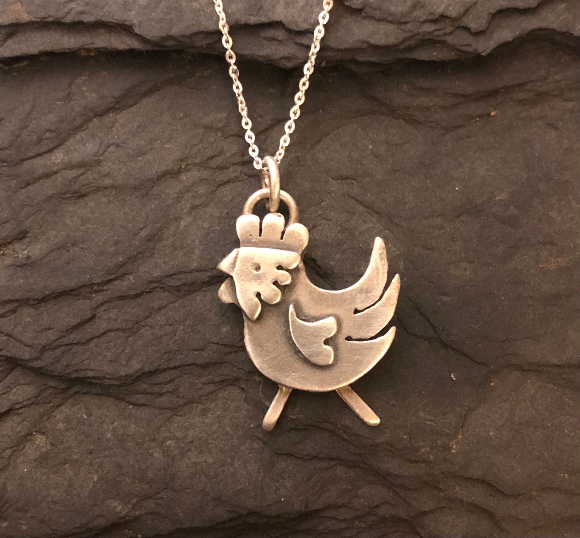 Chicken Necklace, Chicken Pendant, Sterling Silver Chicken Jewellery, Cute Chicken Charm - Etsy