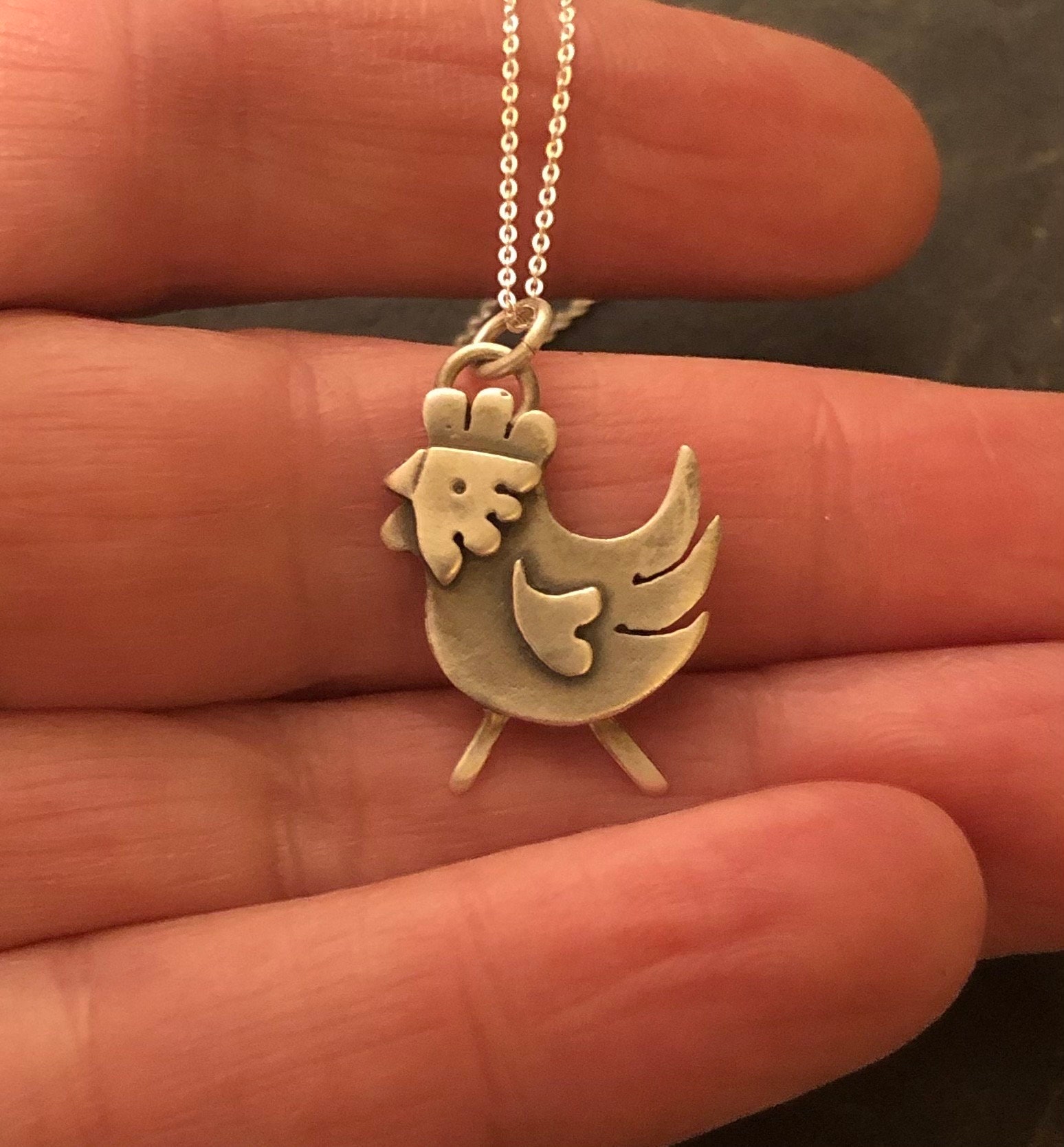 Chicken Necklace, Chicken Pendant, Sterling Silver Chicken Jewellery ...