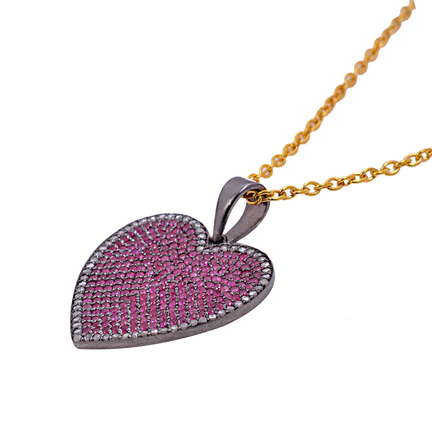 Pave Ruby Heart Pendant, Pave Diamond Pendant, Diamond Charm, Sterling ...
