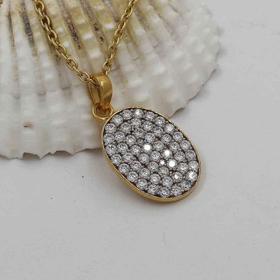 Pave Diamond Pendant, Micro Pave Pendant, 925 Sterling Silver, Pave ...