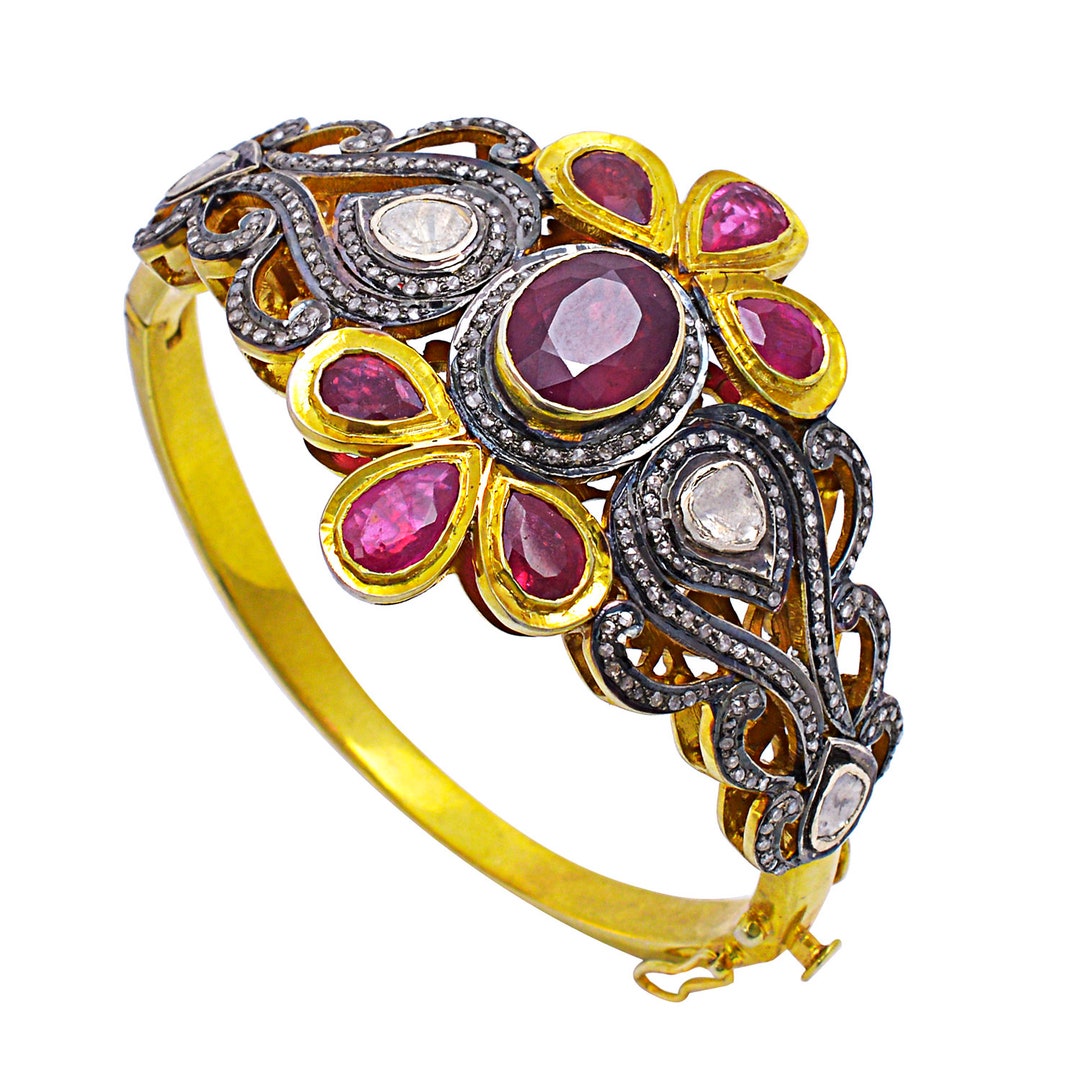 Antique Ruby Bangle, Polki Diamond Bangle, Polki Bangle Bracelet for ...