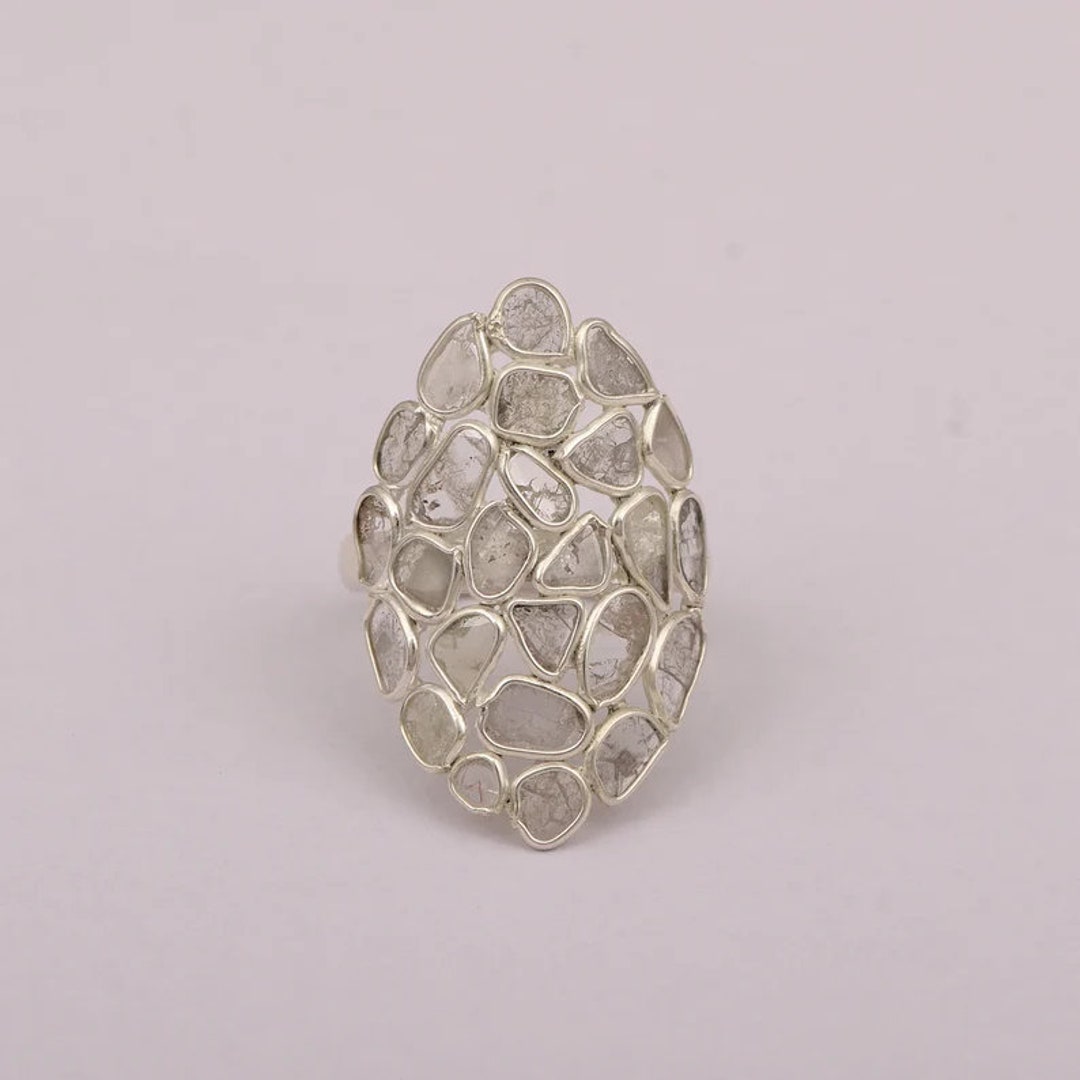 Polki Diamond Ring, Multi Diamond Slice Ring, 925 Sterling Silver Ring ...