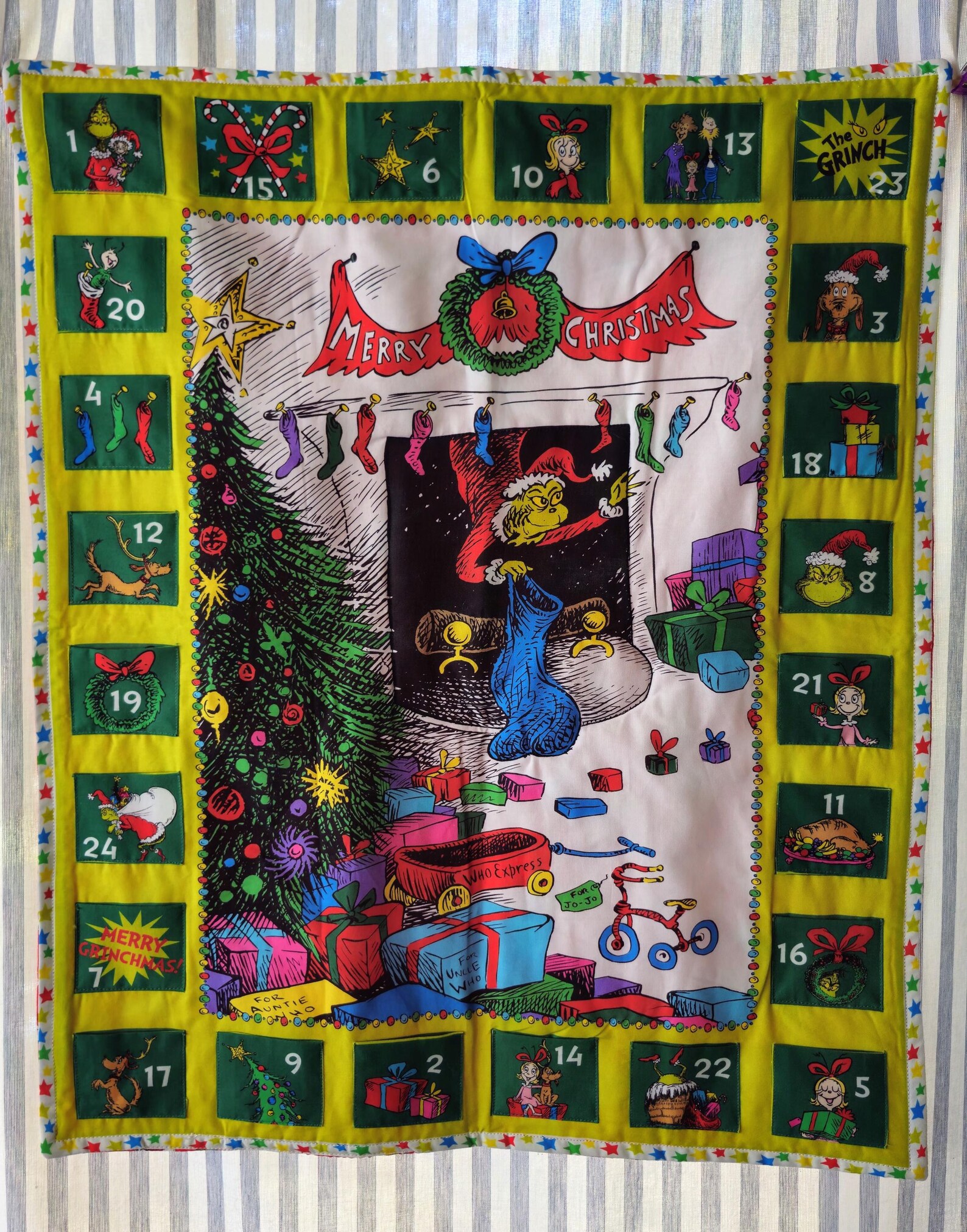 Quilted Grinch Christmas Advent Calendar, Hanging Decor (23" X 28 ...