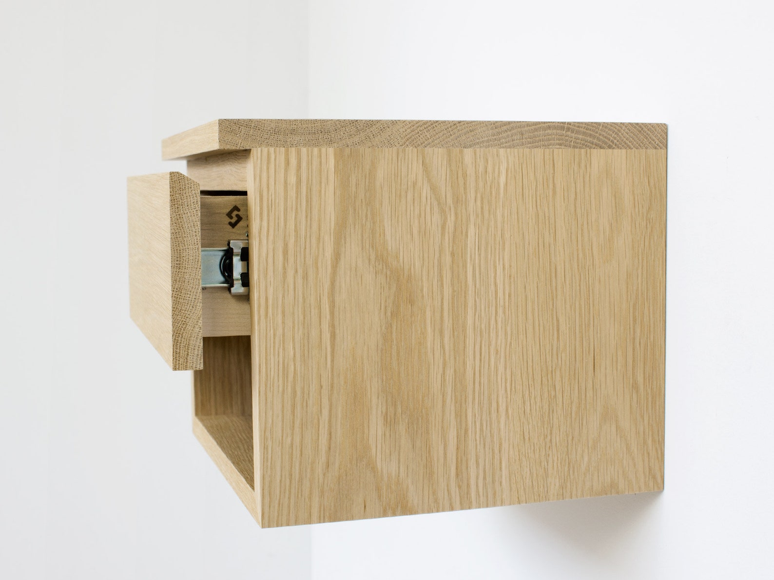 Solid White Oak Floating Nightstand Drawer Shelf, Wall Mount Dresser ...