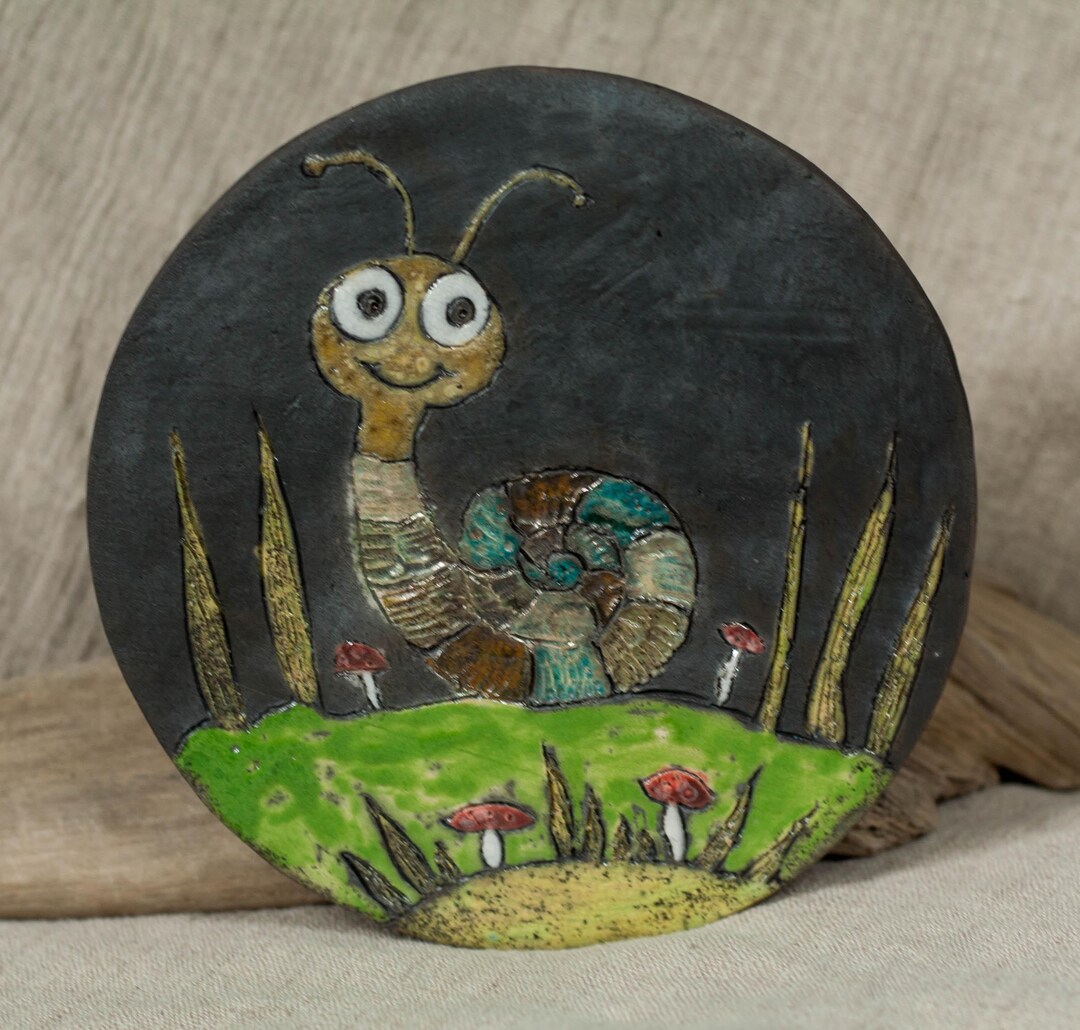 Raku Ceramic Art Tile: Happy Snail Wall Decor, 943 - Etsy