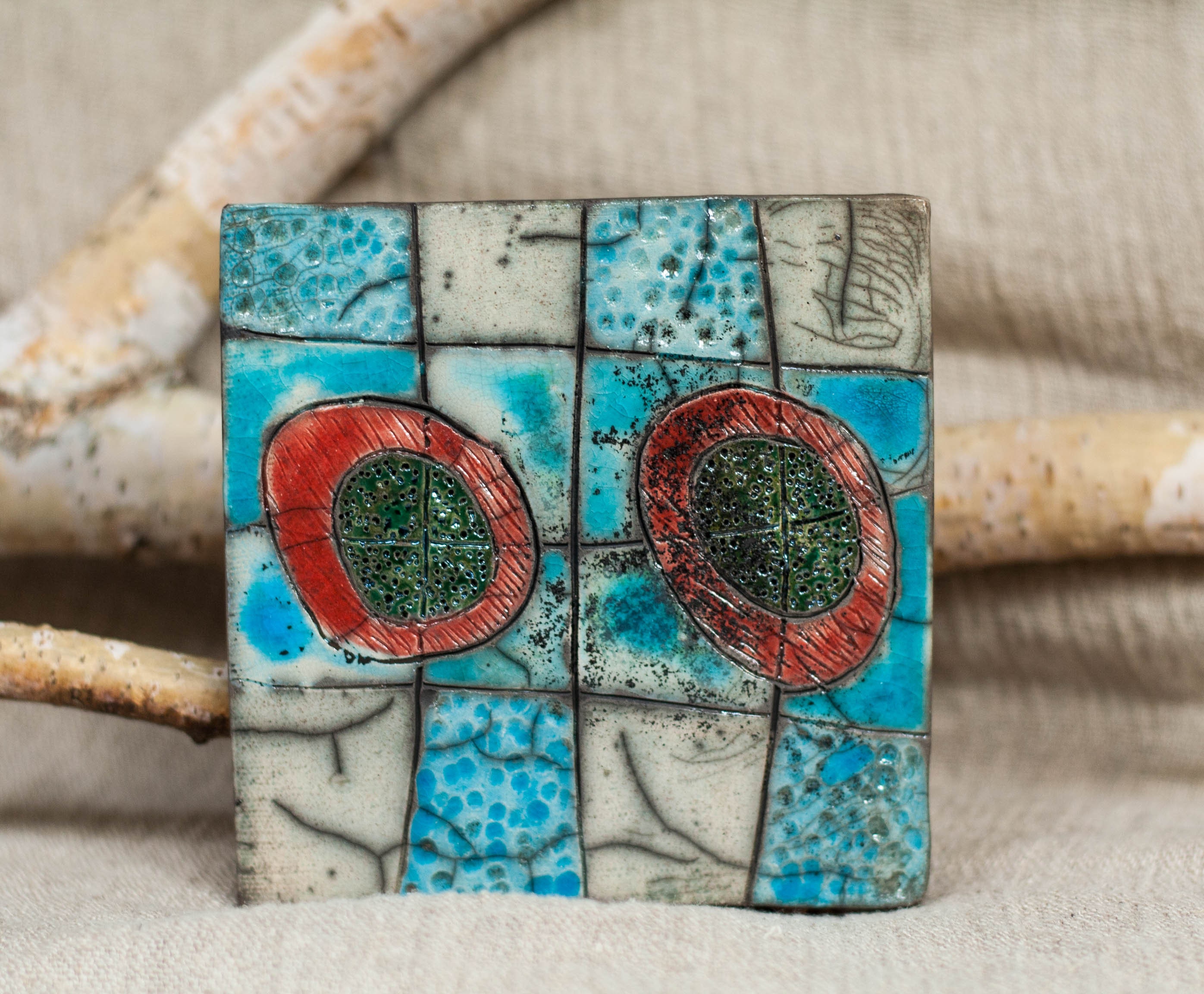 3 Raku Ceramic Art Tiles, Wall Decor, Room Decor, Home Decor, Raku ...