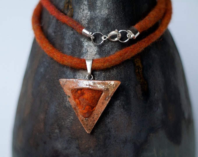 Orange Raku Ceramic and Felt Necklace Ginger Ceramic Jewelry - Etsy