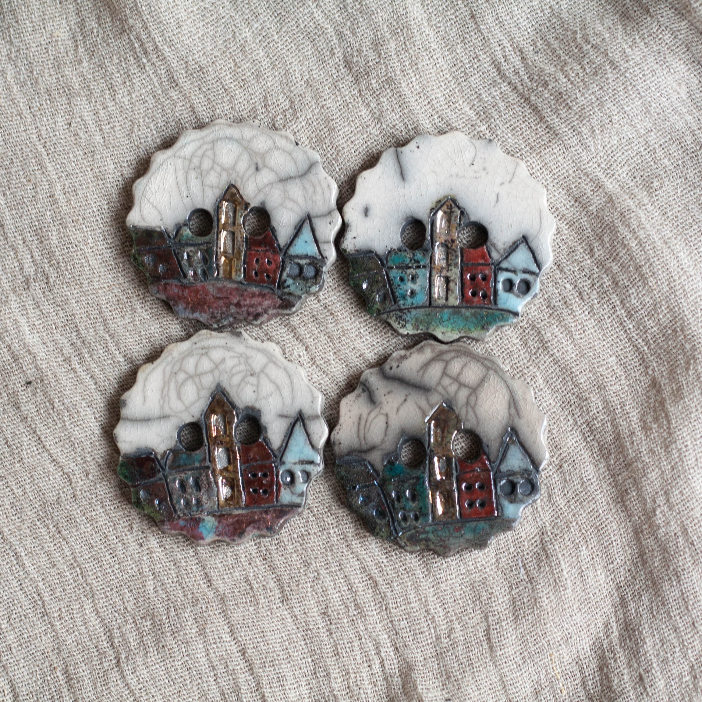 4 Ceramic Buttons With Houses, Sewing Accessories, Craft Accessories ...