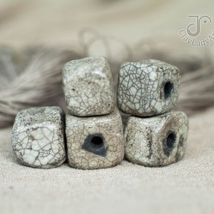 5 White Raku Ceramic Beads, Set of Beads, Jewelry Accessories, Jewelry ...