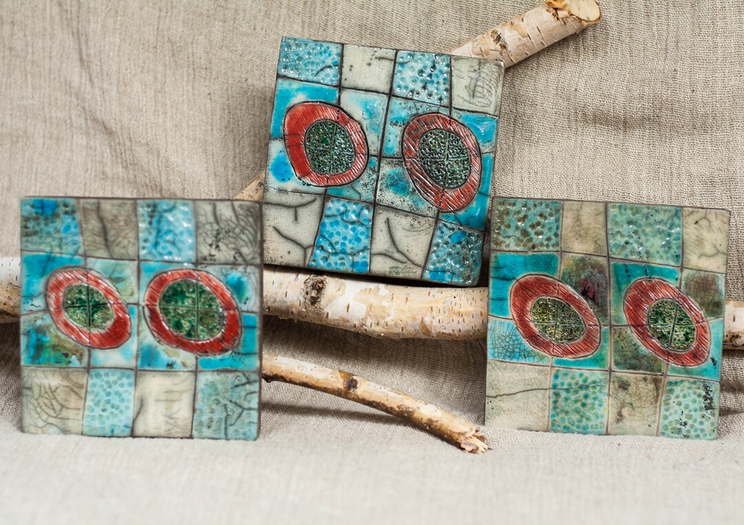 3 Raku Ceramic Art Tiles, Wall Decor, Room Decor, Home Decor, Raku ...