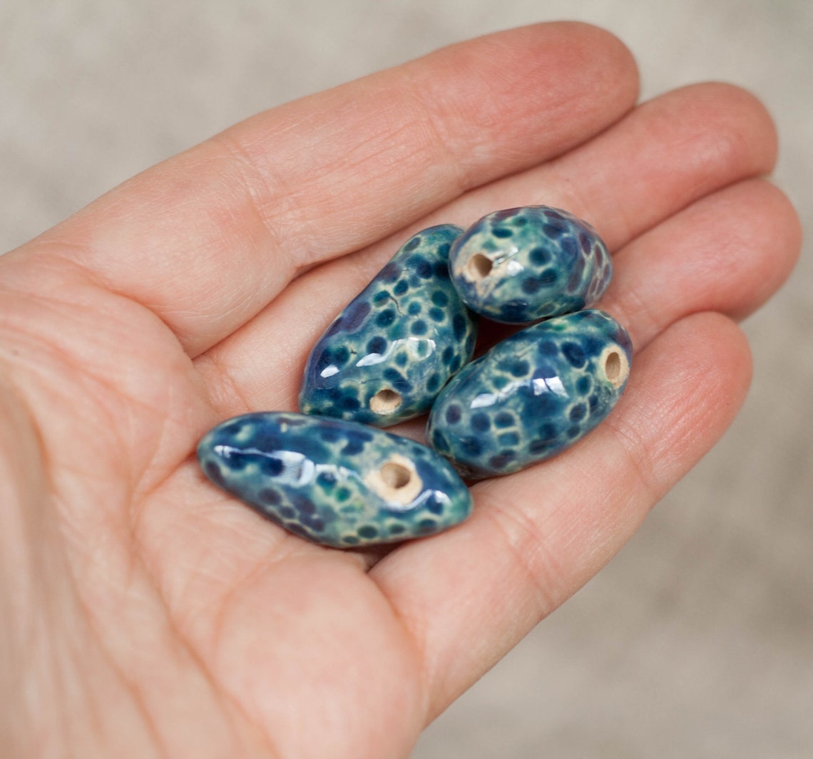 4 Blue Ceramic Beads, Set of Beads, Jewelry Findings, Jewelry ...