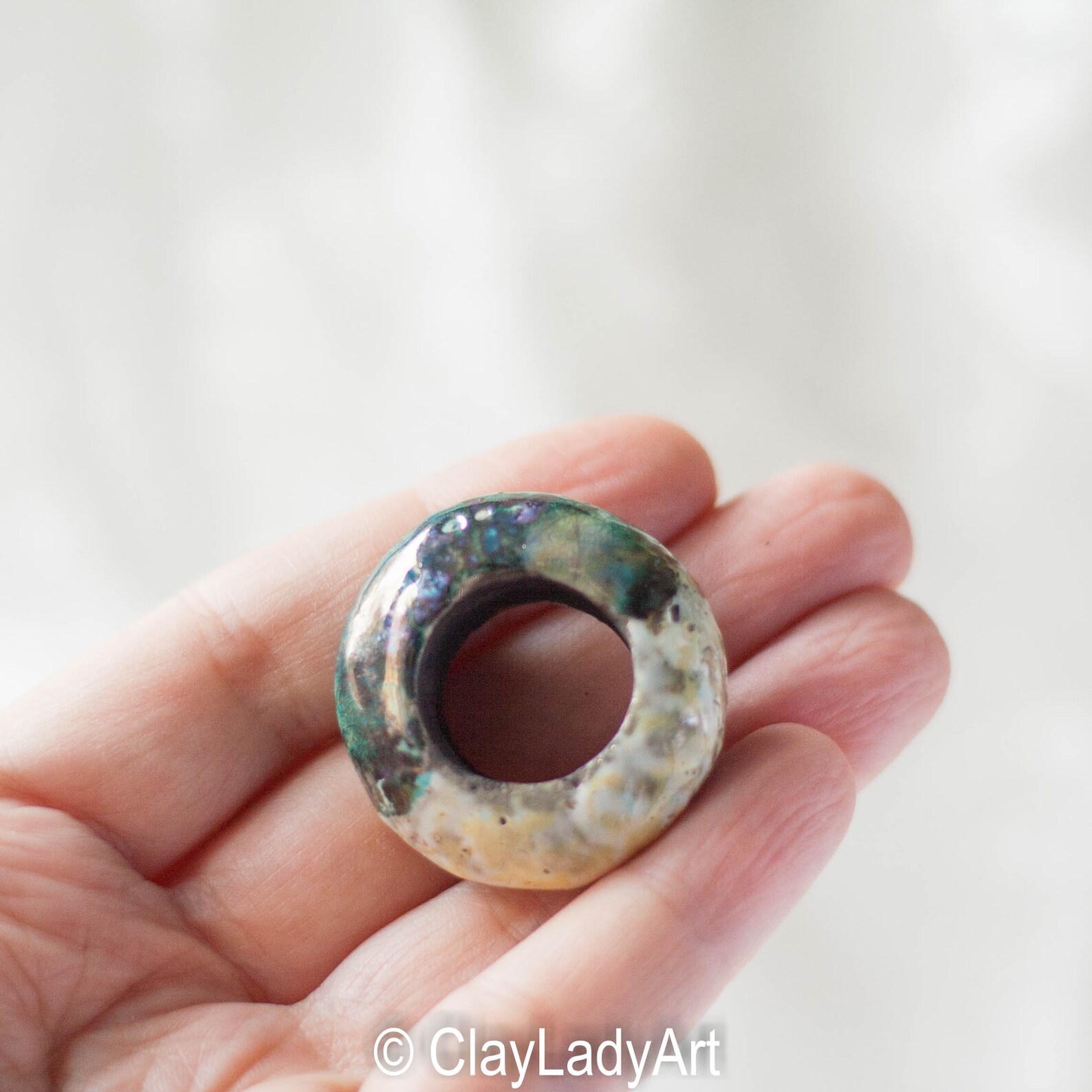 3 Round Ceramic Beads, Set of Raku Ceramic Beads With Big Hole ...