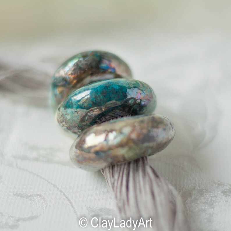 3 Round Ceramic Beads, Set of Raku Ceramic Beads With Big Hole ...