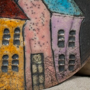 Raku Ceramic Art Tile With Houses, Wall Decor, Room Decor, Home Decor ...