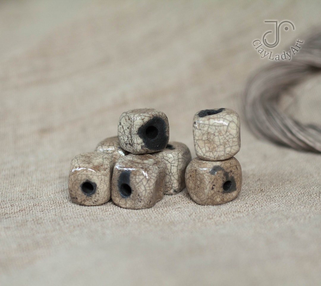 7 White Raku Ceramic Beads, Set of Beads, Jewelry Findings, Jewelry ...