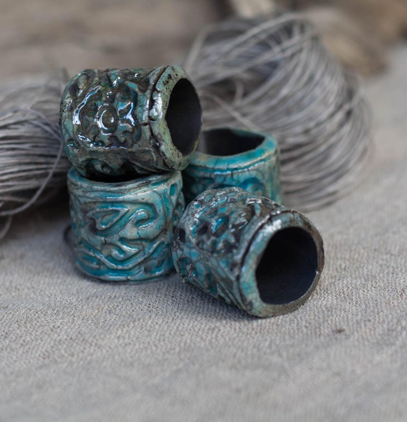 4 Turquoise Raku Ceramic Beads, Set of Ceramic Beads, Jewelry Supplies ...